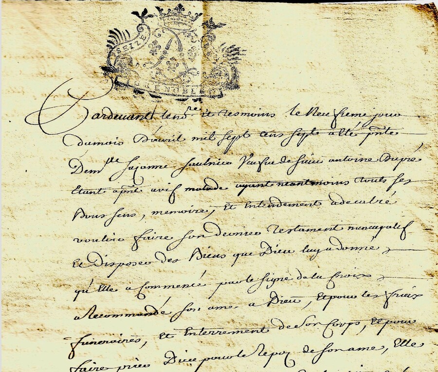 1707 Vif Isère testament SAULNIER veuve SALLICON, présent CLAPPIER ...